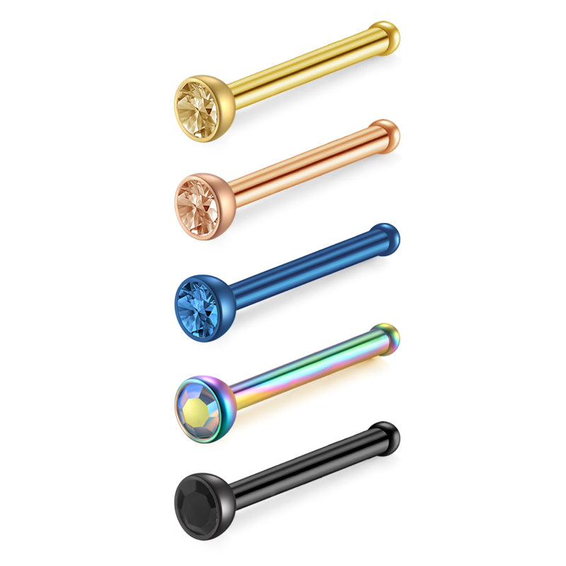 18G 20G 22G Surgical Steel Nose Stud Colorful Diamond Nose Stud Bone N