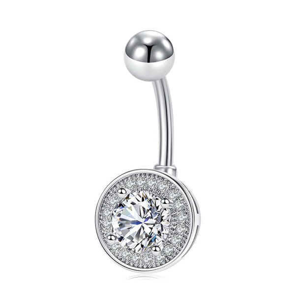 Big Diamond Inlaid Belly Button Ring 14G Surgical Steel Navel Ring Pie